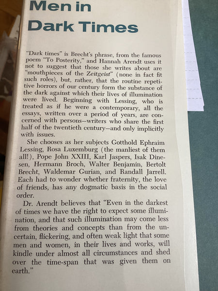 Men in Dark Times by Hannah Arendt – High Valley Books